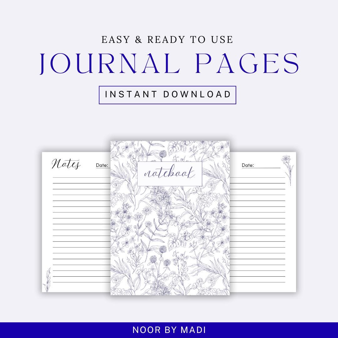 Blue Floral Digital Journal | Vintage Notebook PDF | for iPad or Print ...