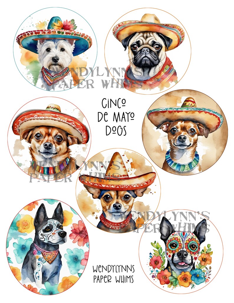 PRINTABLE, Seven (7) Cinco De Mayo Dogs, Instant Download, Digital ...