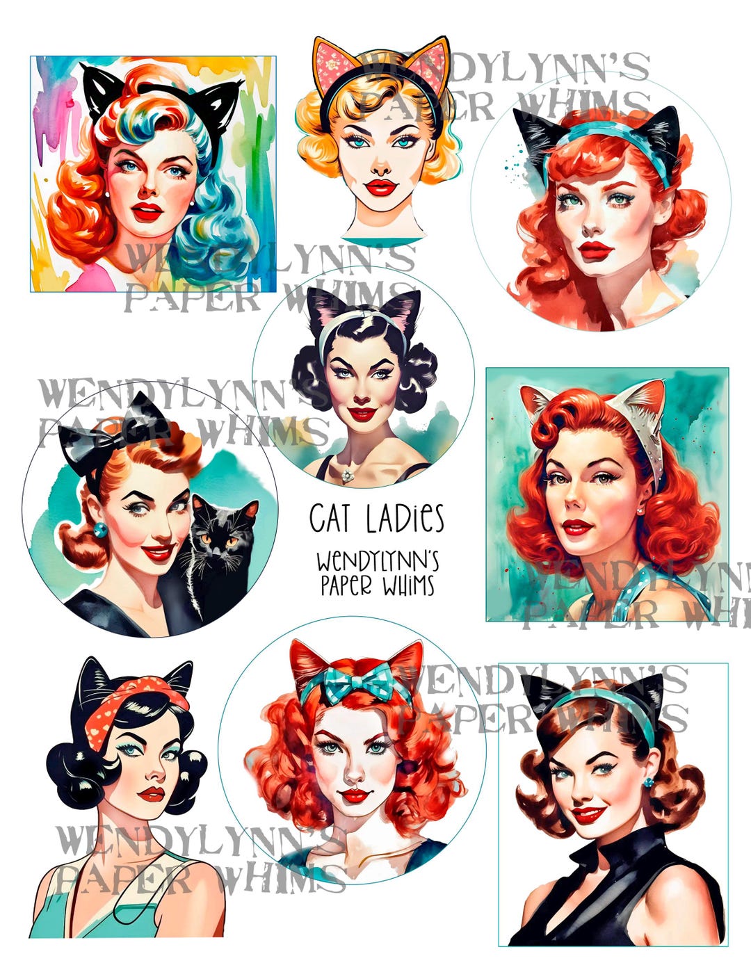 Vintage Cat Lady Clipart: Printable Collage Sheet (digital Download ...