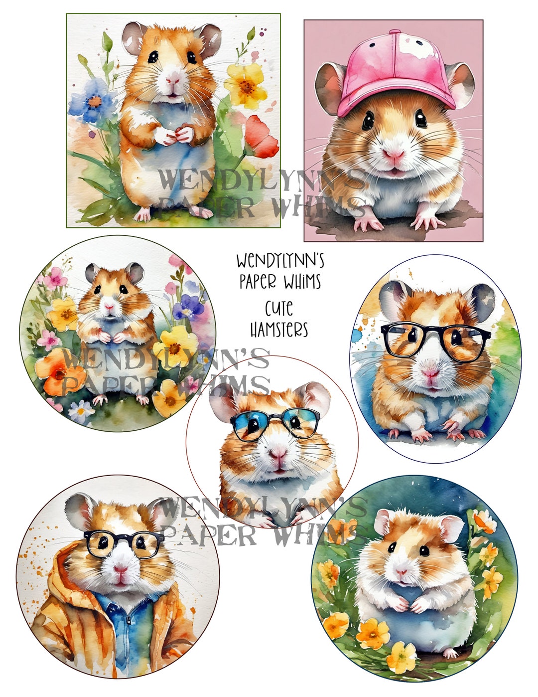 Hamsters With Glasses Clipart, Papercraft Collage Sheet (digital ...