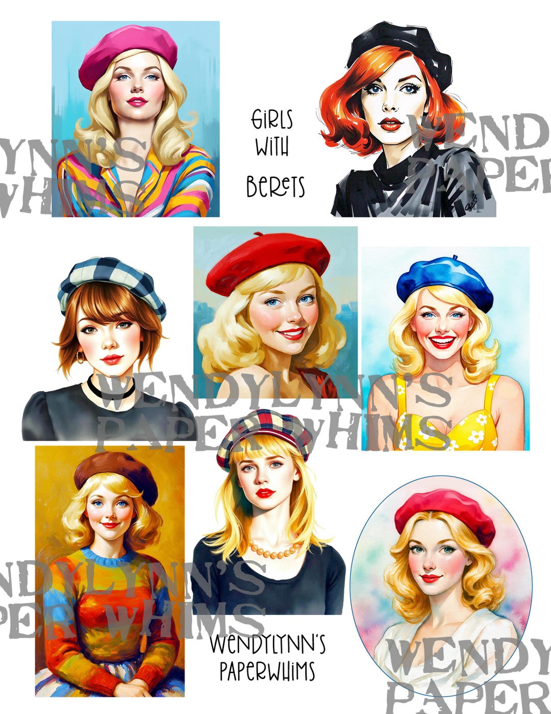 Girls in Berets Collage Sheet: Printable Clipart for Junk Journals ...