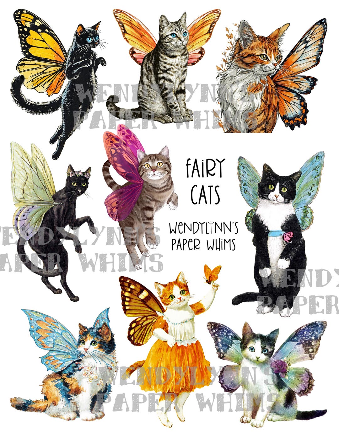 Fairy Winged Cats: Printable Collage Sheet (digital Download) - Etsy