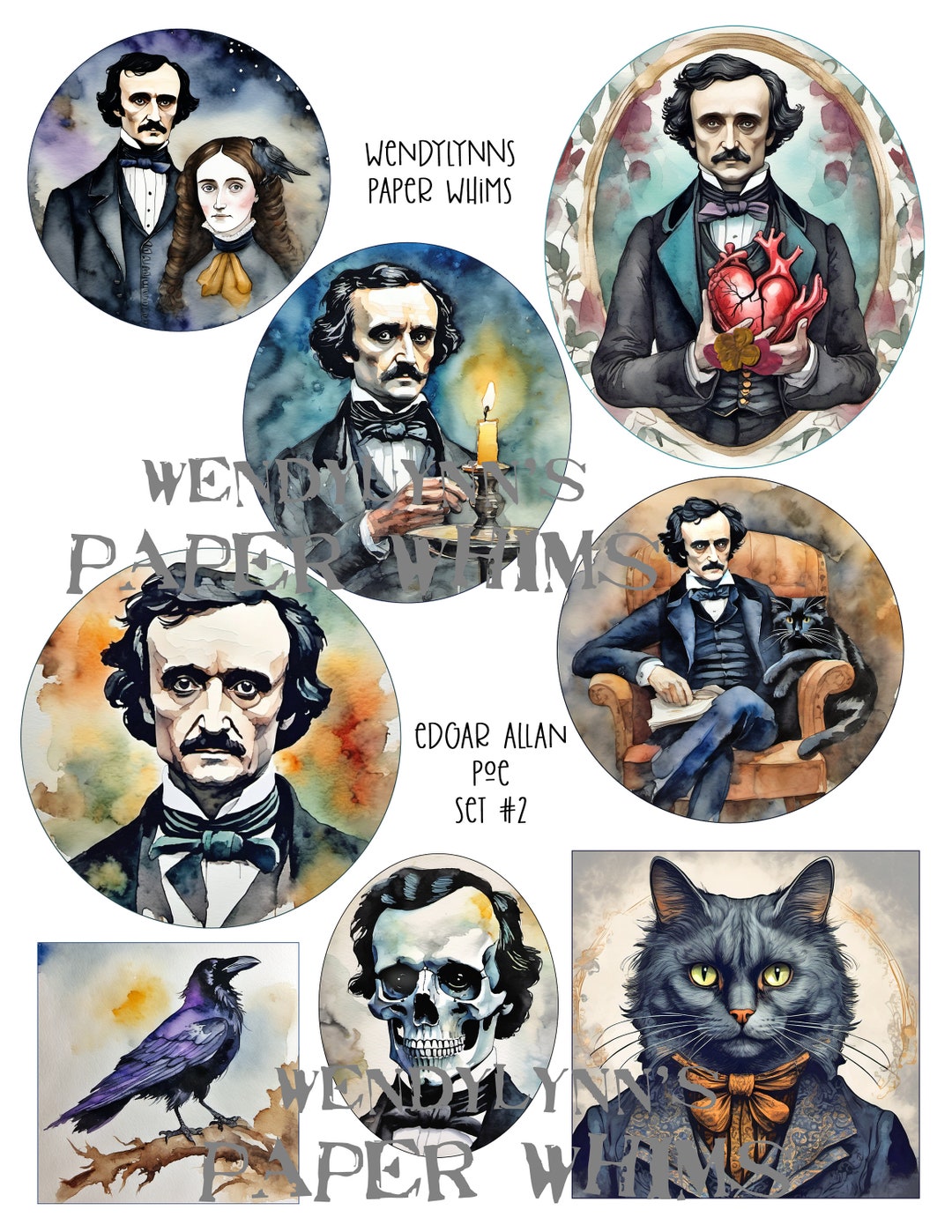 PRINTABLE, Edgar Allan Poe, Set #2, Instant Download, Digital Collage ...