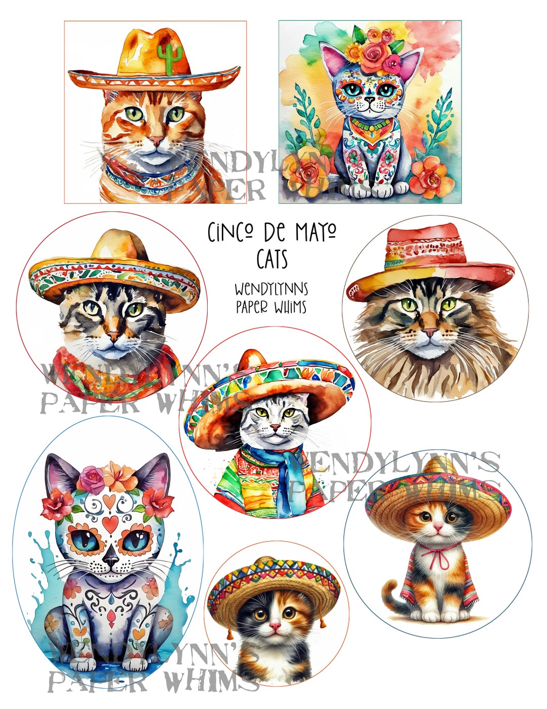 PRINTABLE, Cinco De Mayo Kitty Cats (sugar Skull, Sombrero) Instant ...