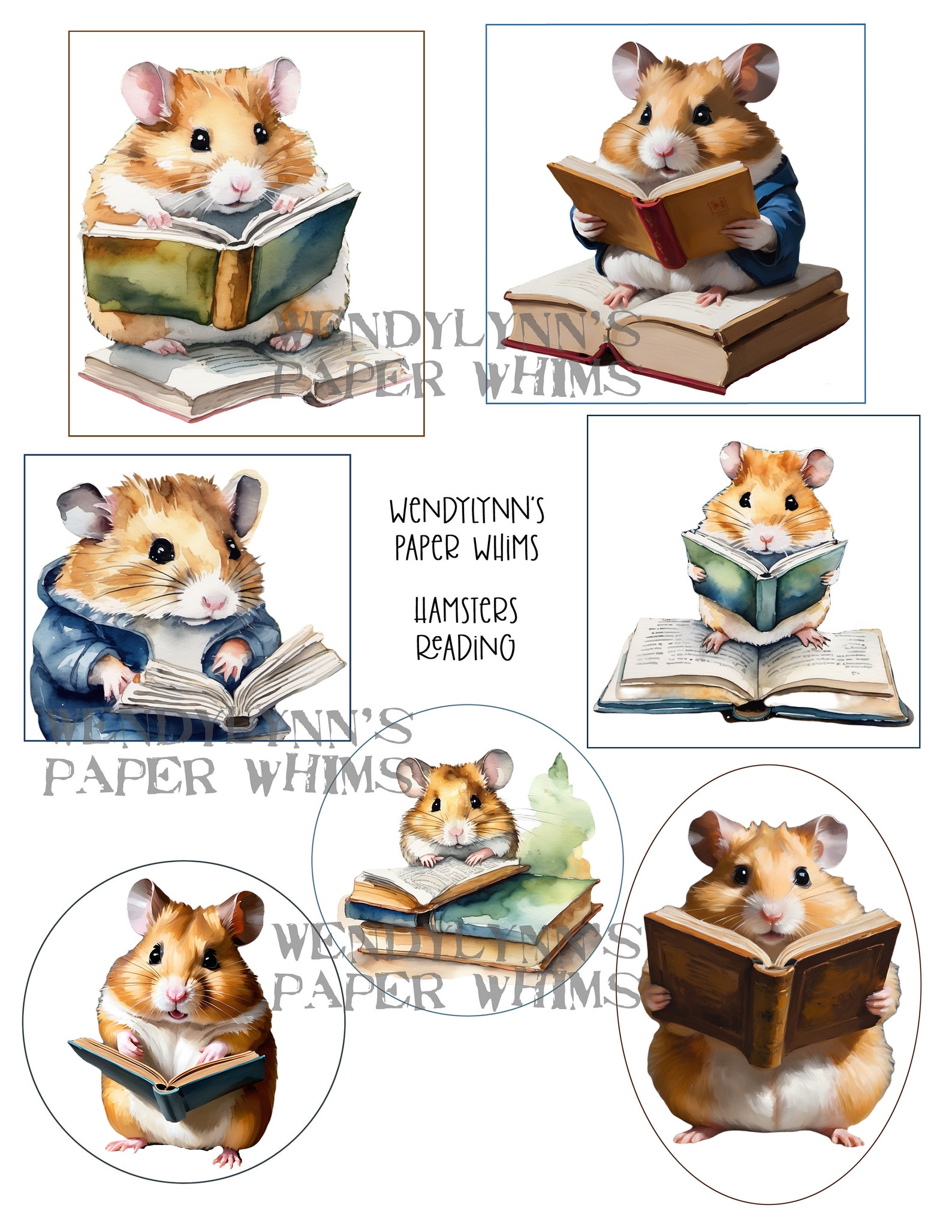 PRINTABLE, Cute Hamsters Reading Books, Instant Download, Digital ...