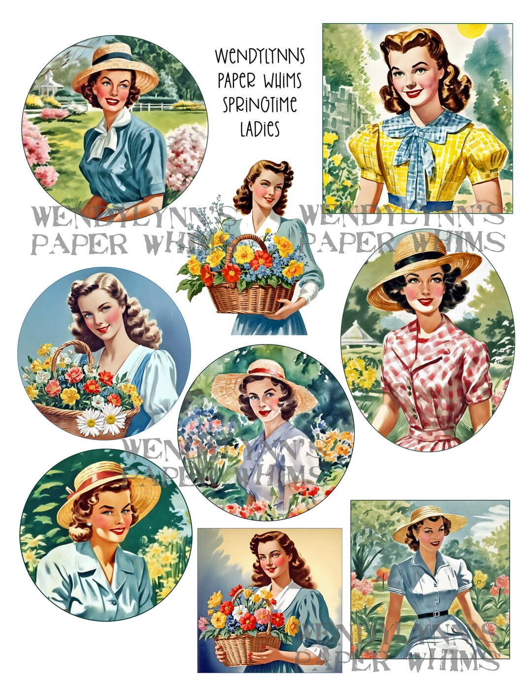PRINTABLE, Vintage Springtime Ladies Gardening, Instant Download ...