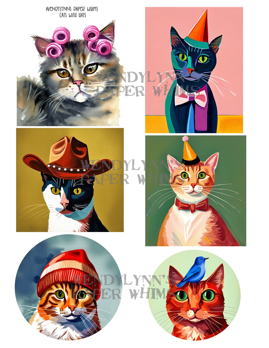 Cats With Hats Clipart: Funny Cat Collage Sheet (digital Download) - Etsy