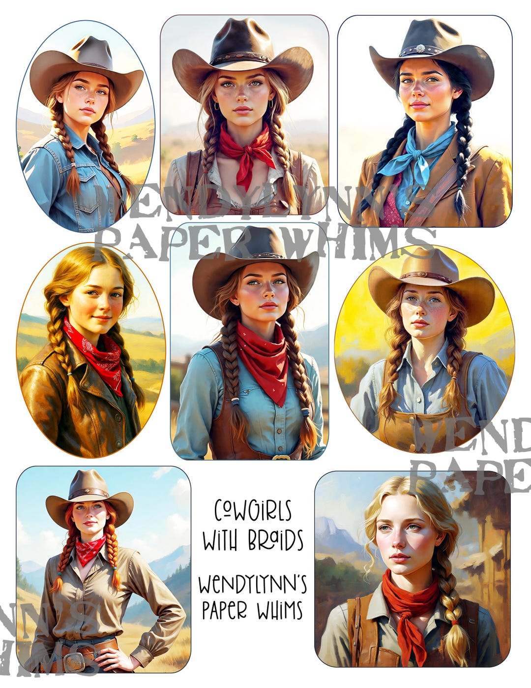Cowgirl Braids Clipart, Western Wear Collage (digital Download) - Etsy