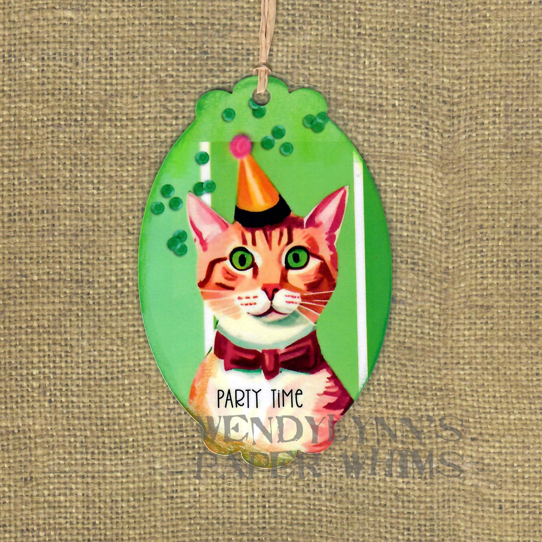 Cat Bookmark, Orange Tabby Cat Wearing a Party Hat, Party Time, Cat ...