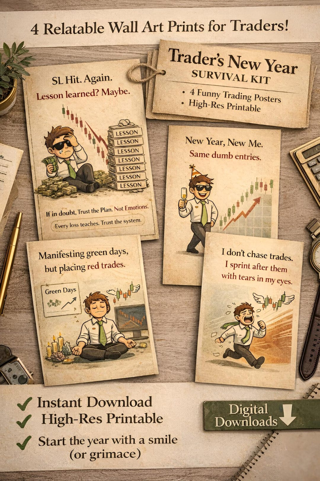 Funny Trading Wall Art – New Year Printable Poster Pack for Traders ...