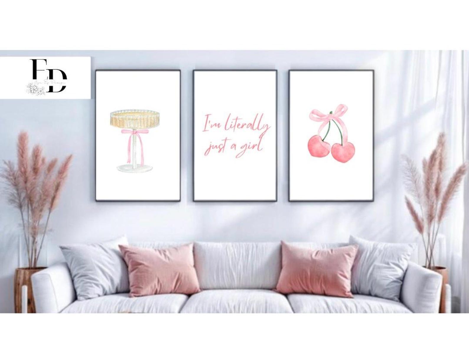 Trendy Pink Bows Wall Art Set of 3, Preppy Poster, College Apartment ...