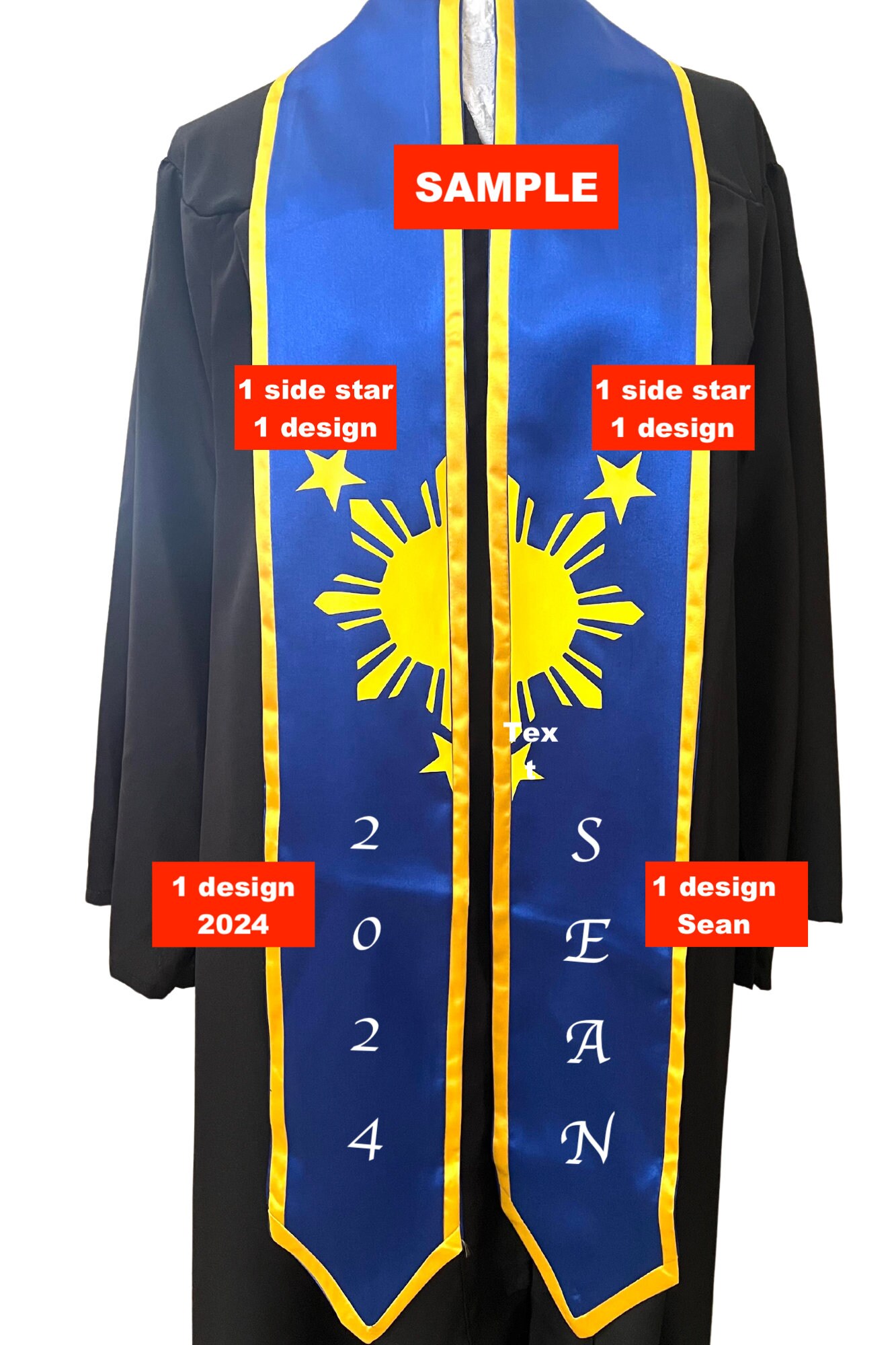 Filipino/philippines Blue Sash Graduation Stole With Gold Trim ...