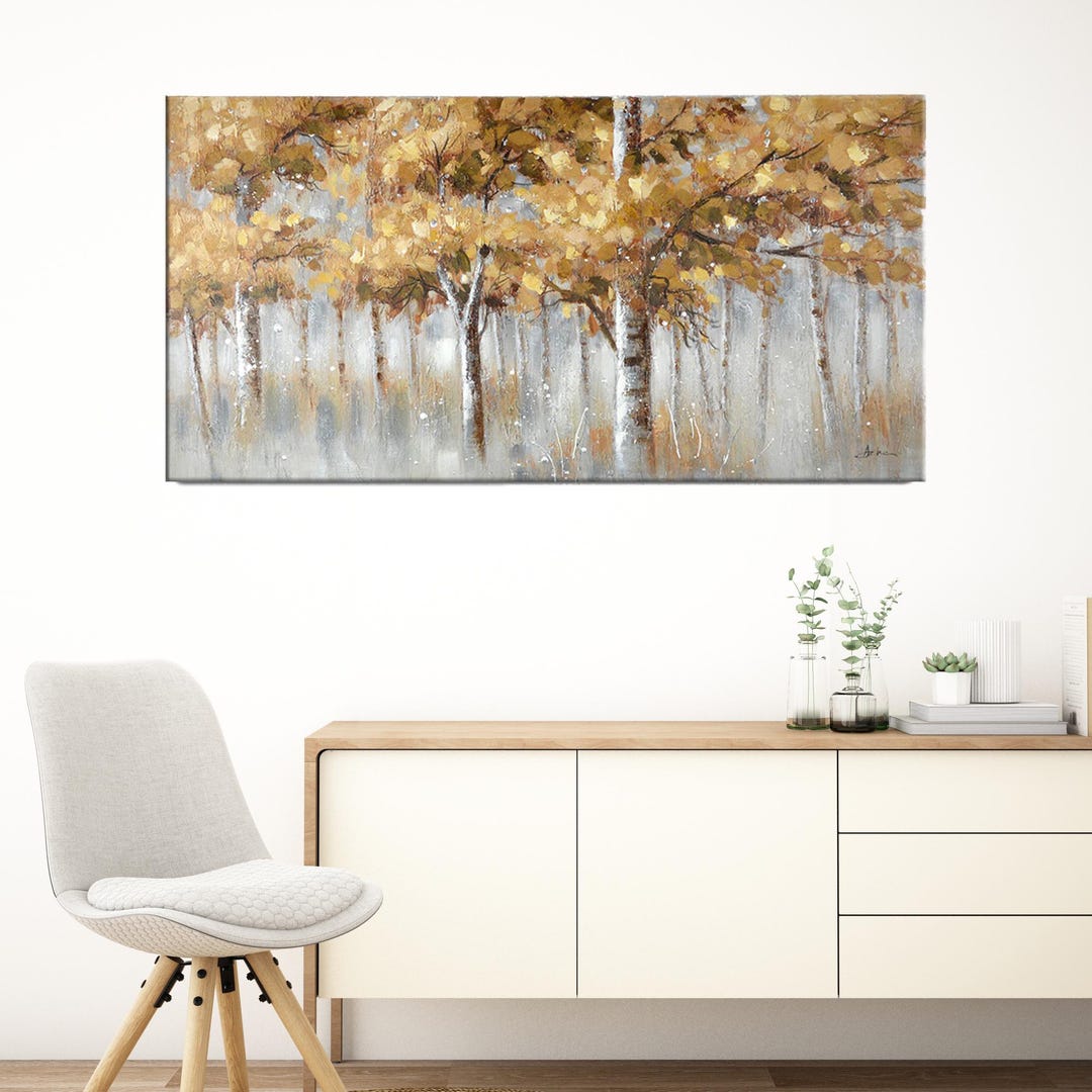 Hand Painted Golden Ginkgo Tree Canvas Oil Painting,ginkgo Tree Forest ...