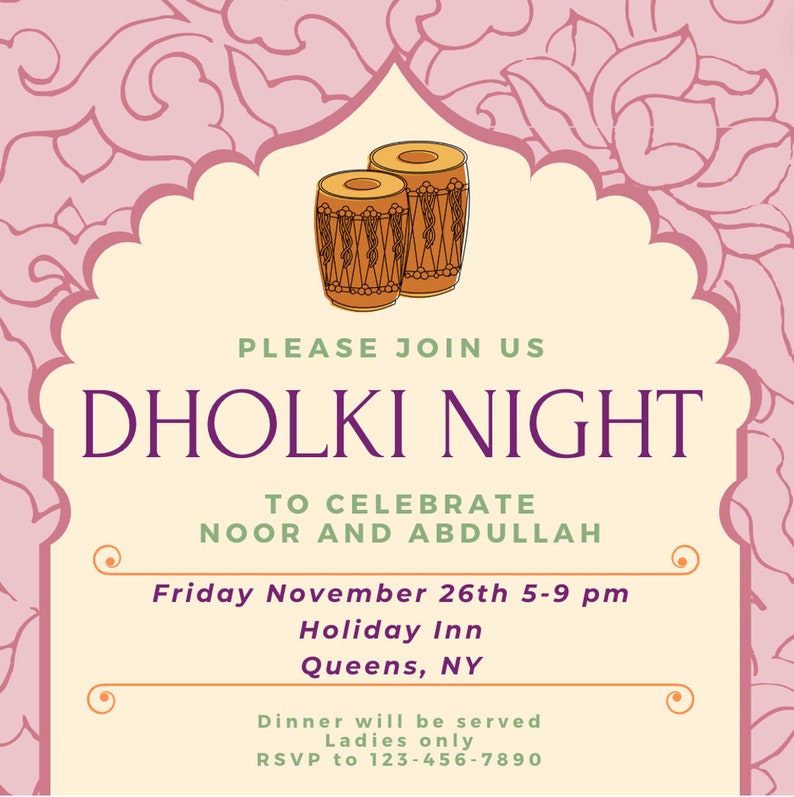 Dholki Night Invitation Template - Etsy