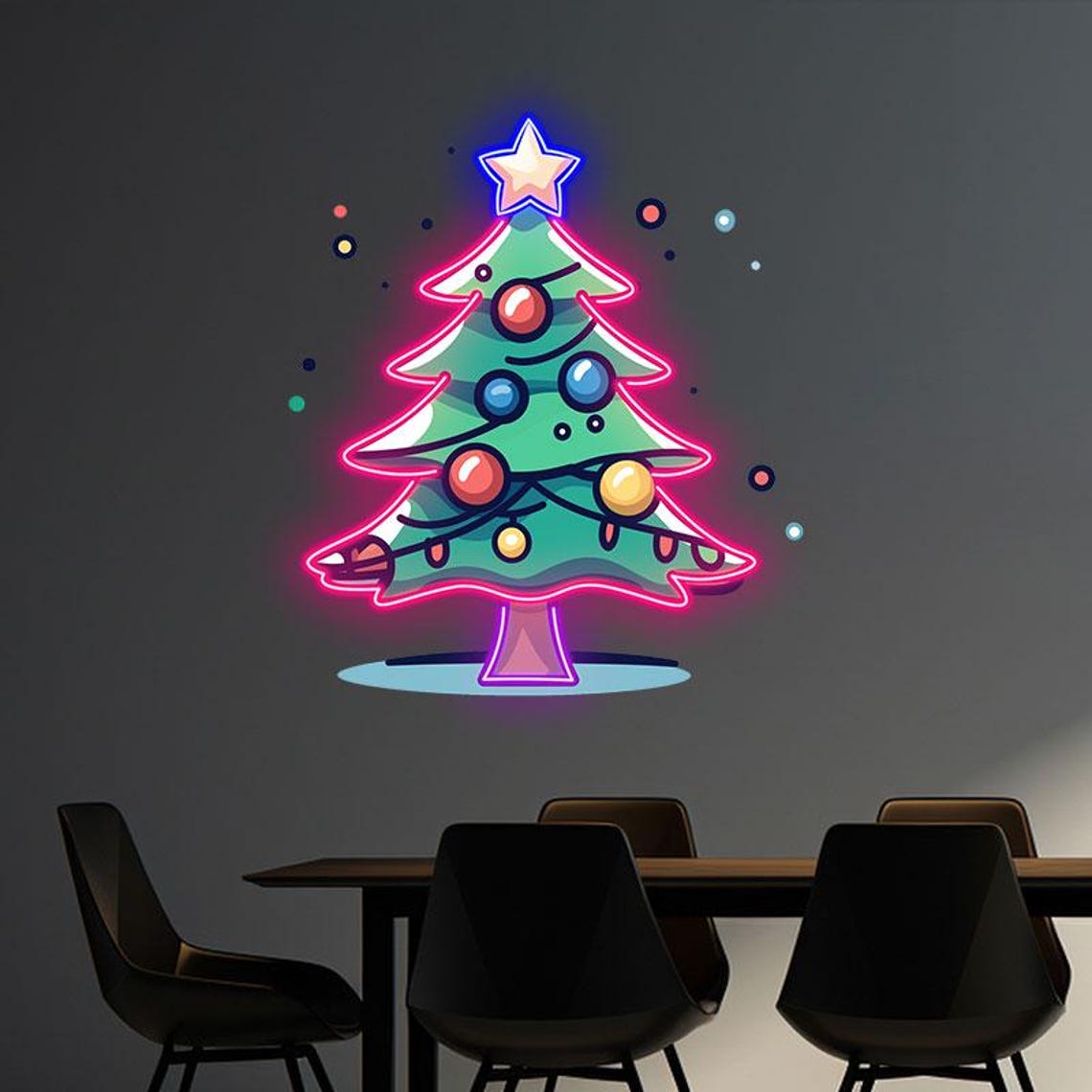 Colorful Christmas Tree Neon Sign - Festive LED Holiday Wall Light ...