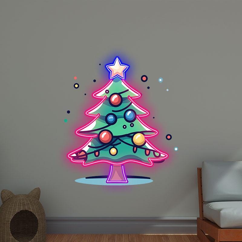 Colorful Christmas Tree Neon Sign - Festive LED Holiday Wall Light ...