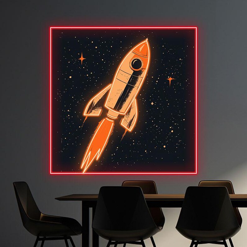 Rocket Neon Sign, Spacecraft LED Sign, Custom Neon Sign, Bedroom Neon ...