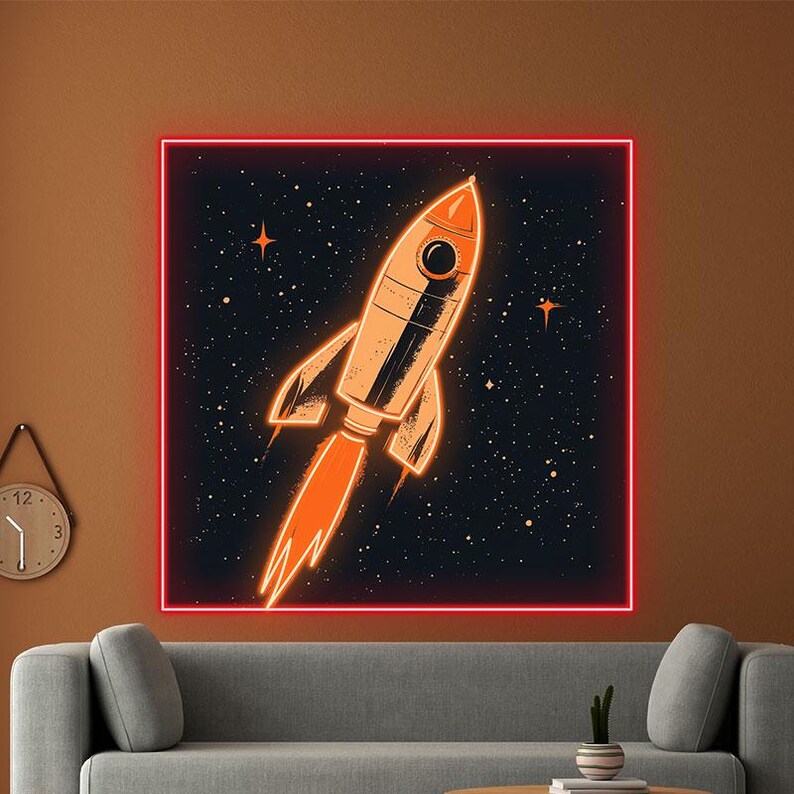 Rocket Neon Sign, Spacecraft LED Sign, Custom Neon Sign, Bedroom Neon ...