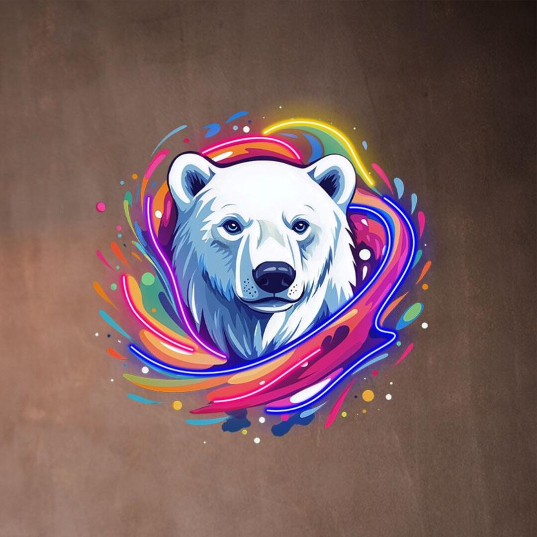 Colorful Polar Bear Face Neon LED Sign - Artistic Wall Decor for Living ...