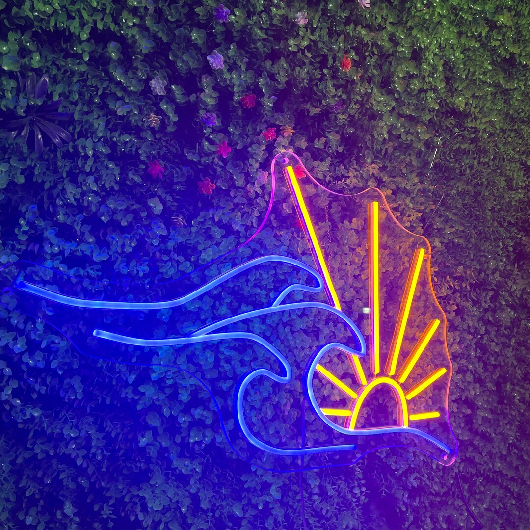 Sunset Neon Sign Sunrise Neon Sign Blue Sea Wave Yellow Sun LED Neon ...