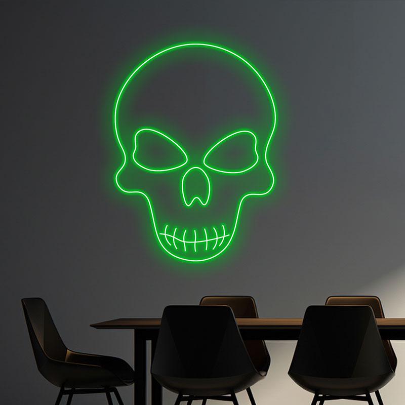 Green Skull Neon Light Sign - Spooky LED Wall Art for Halloween, Gothic ...