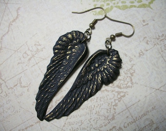 Black as Night Oil Slick Raven Crow Angel Wings Earrings Gothic Elven ...