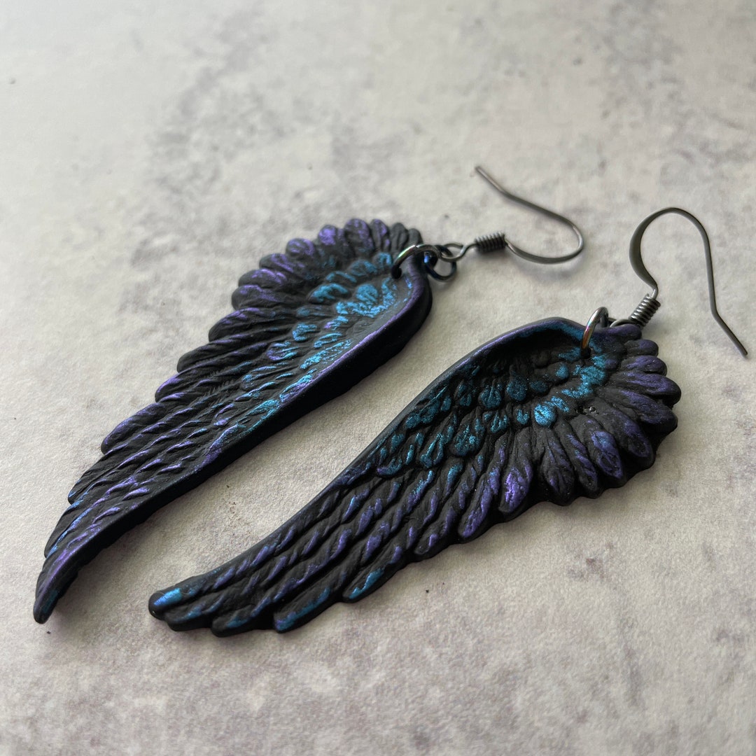 Raven Jewelry Wing Feather Blue Purple Black Earrings for Macabre ...