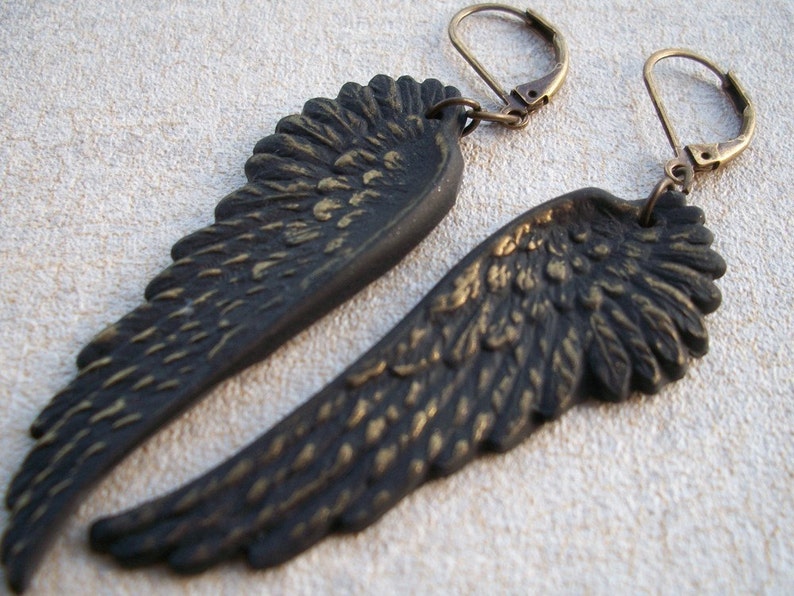 Golddust Raven Crow Black Wings Earrings Gothic Elven Angel Fallen ...