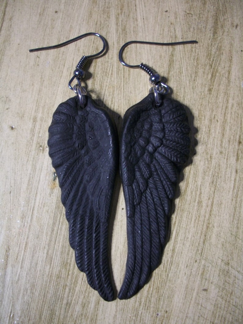 Raven Crow Wings Earrings Matte Black Gothic Elven Angel Fallen Jewelry ...