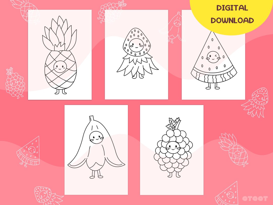 Cute Fruits Coloring Pages by Otoot - Etsy