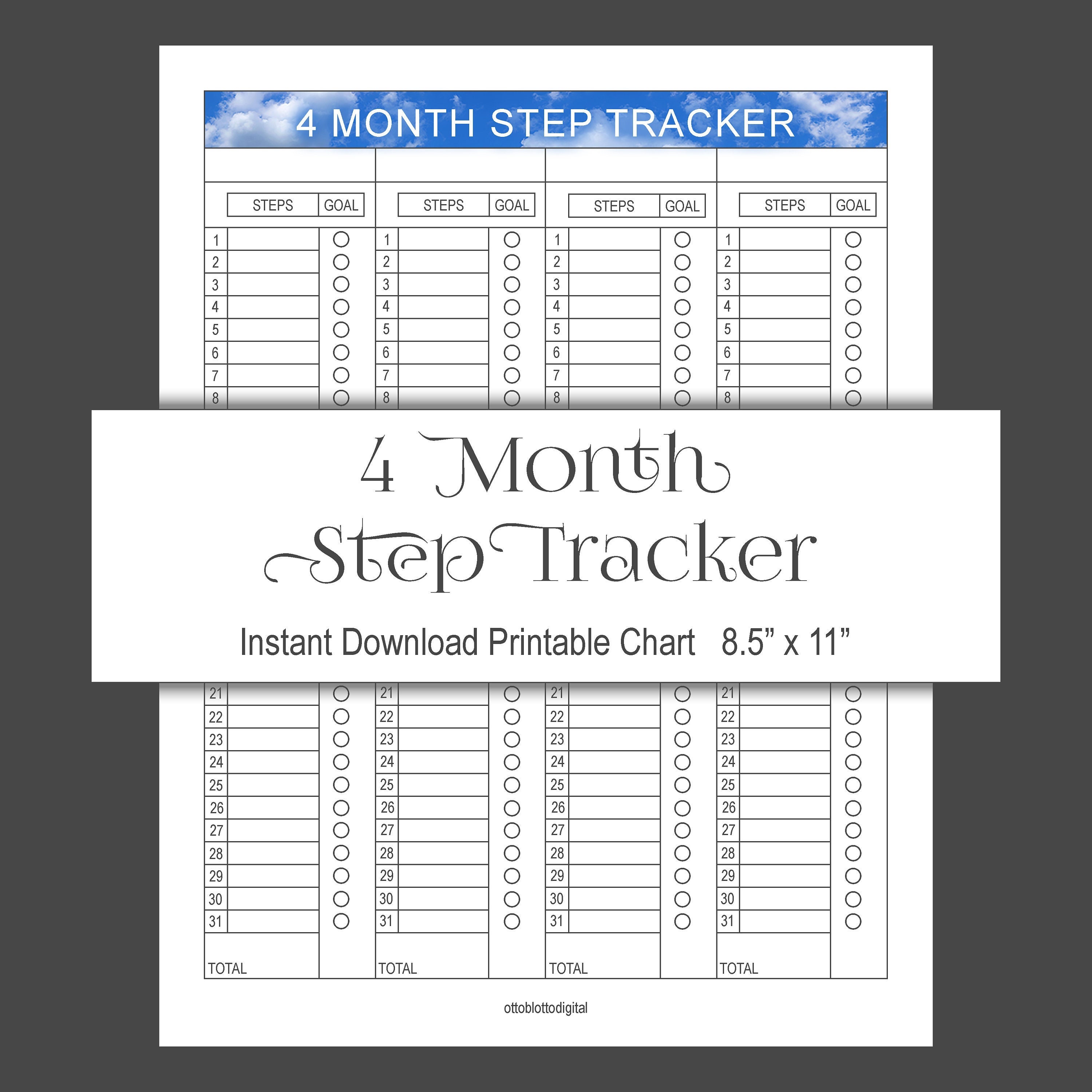 4 MONTH STEP TRACKER Step Chart Step Journal Walking Chart | Etsy