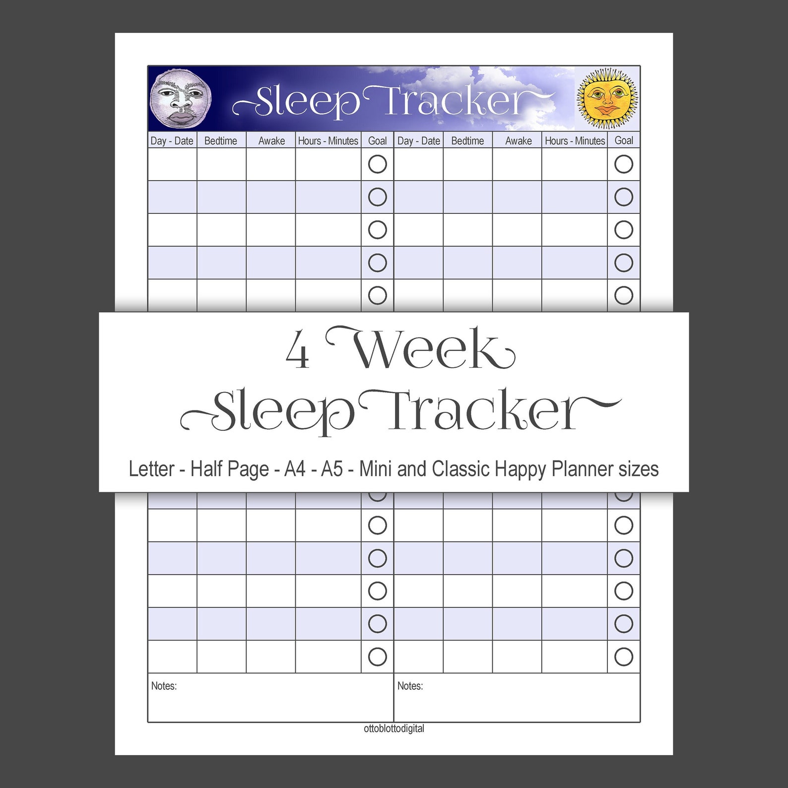 4 WEEK SLEEP TRACKER - Printable Sleep Chart, Sleep Journal, Sleep ...