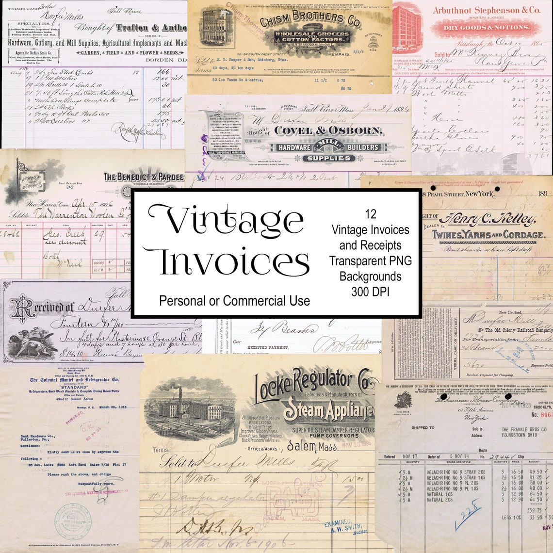 VINTAGE INVOICES and Receipts, 1800s - 1900s Instant Download Old ...