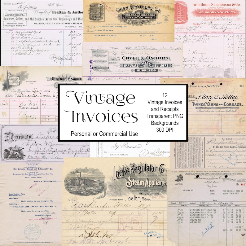 VINTAGE INVOICES and Receipts, 1800s - 1900s Instant Download Old ...