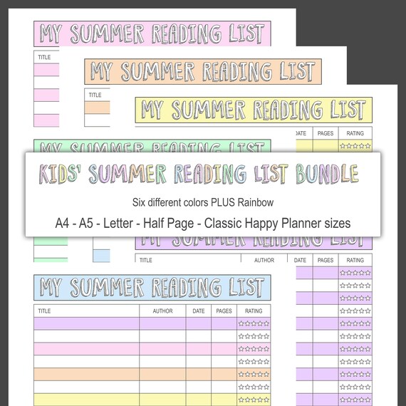 KIDS' SUMMER READING List Book Tracker Reading Tracker | Etsy