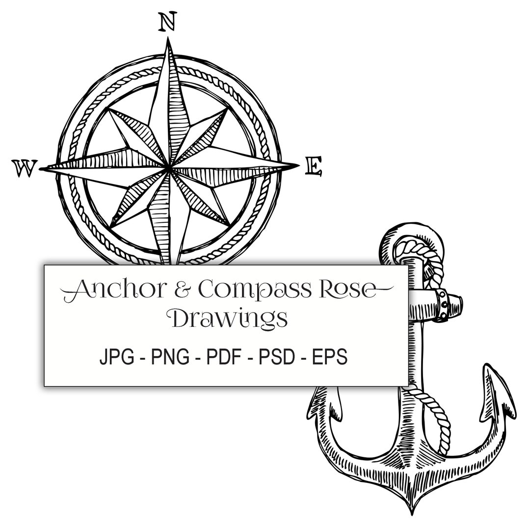 ANCHOR Drawing - COMPASS ROSE Drawing, Nautical Drawing Clipart, Marine ...