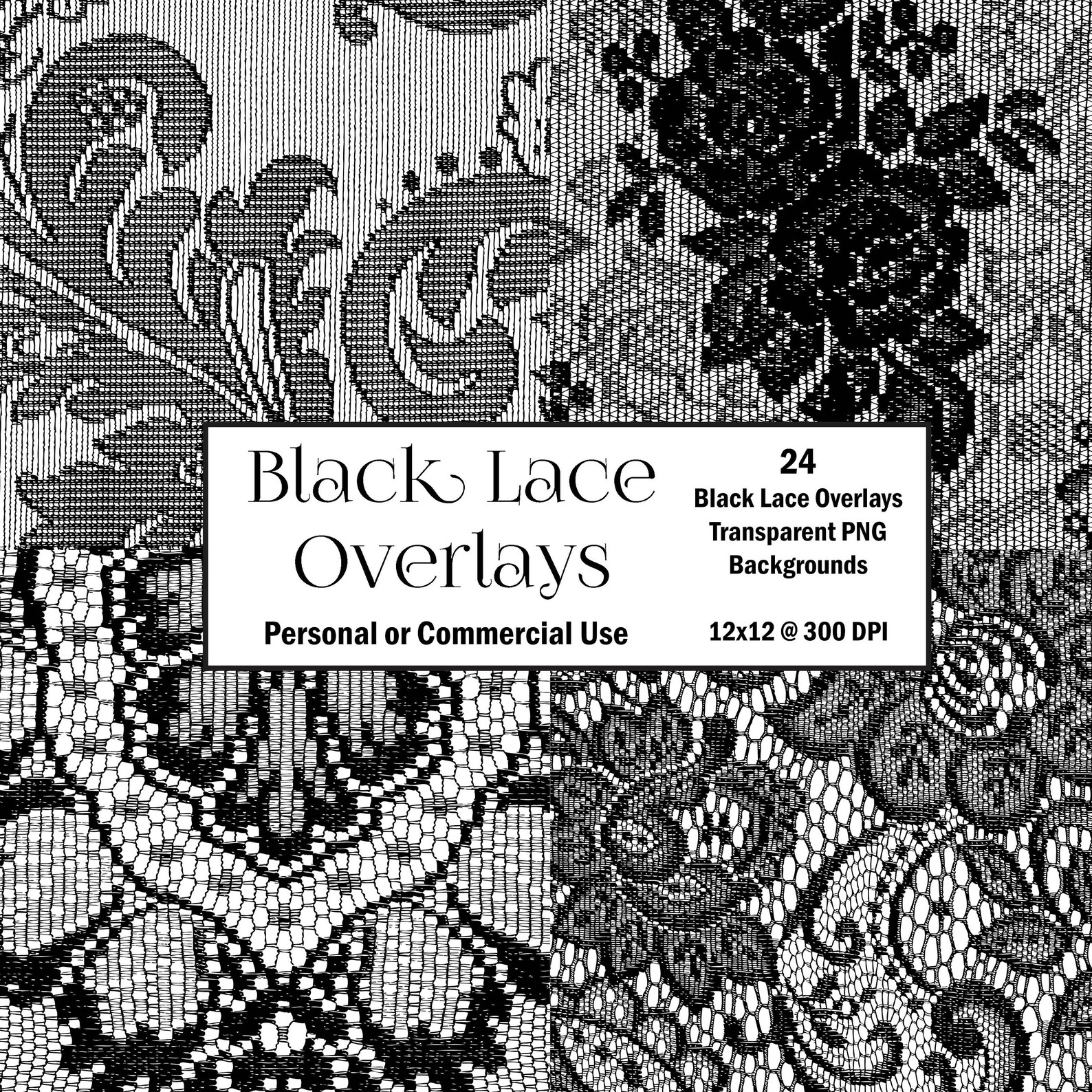 BLACK LACE Overlay Instant Download, Transparent Lace PNG, Printable ...