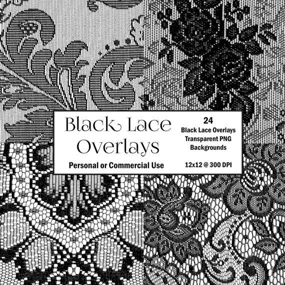 BLACK LACE Overlay Instant Download Transparent Lace PNG - Etsy