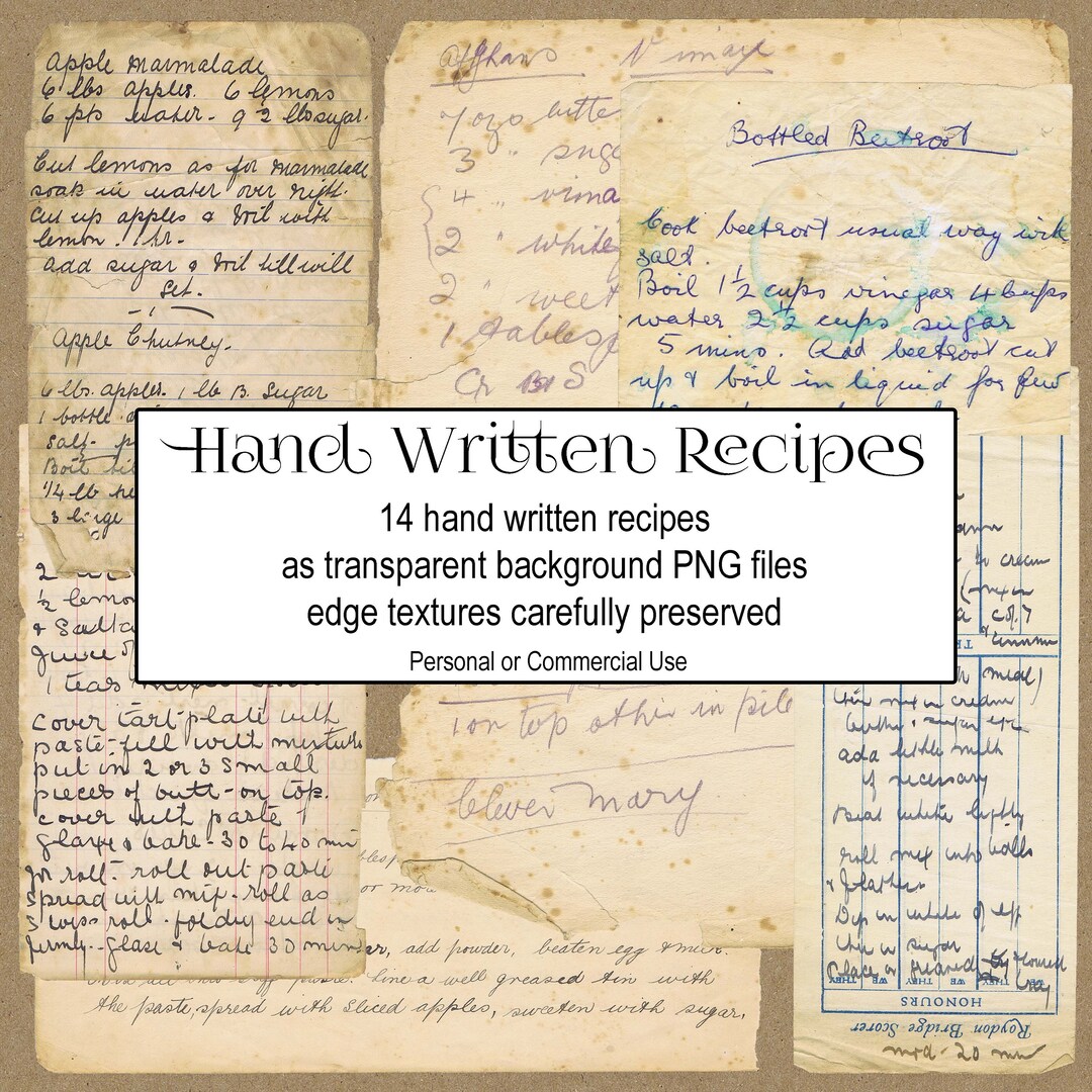 OLD RECIPE Cooking Ephemera as a Printable Digital Download, 14 PNG ...