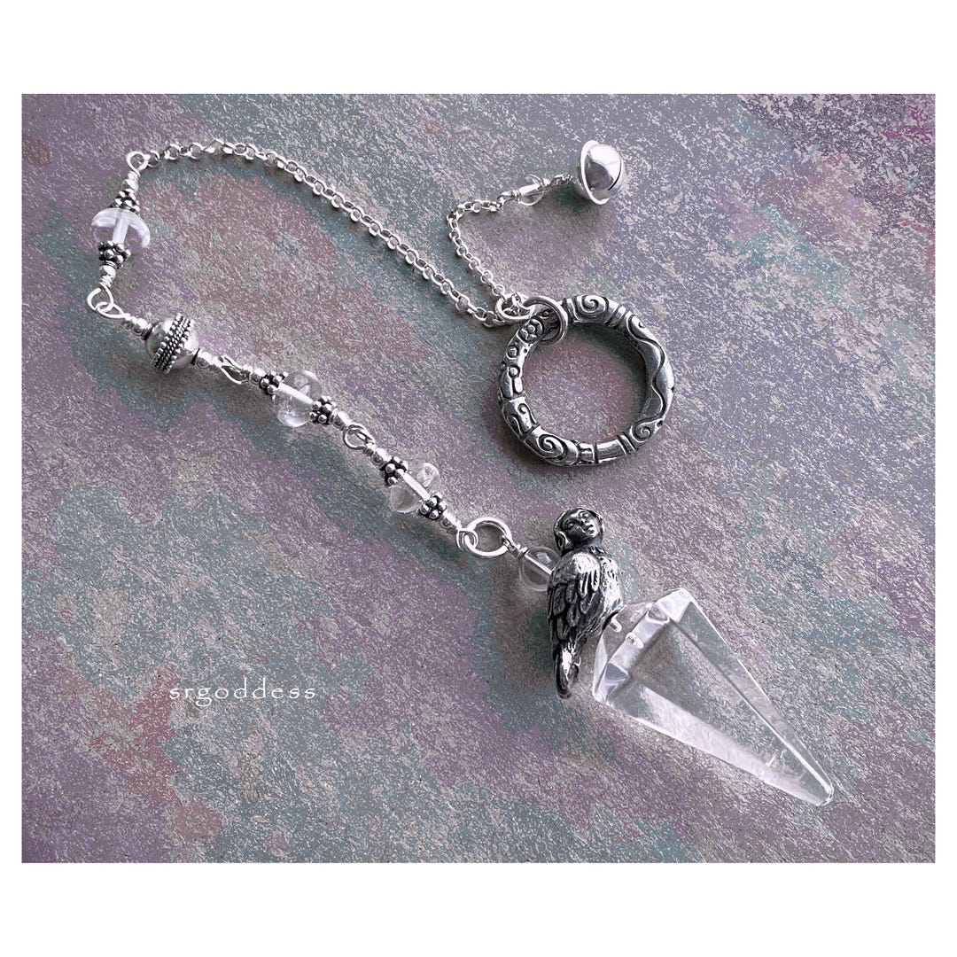 BIRD GIRL Sterling Silver, Clear Quartz, Pewter Pendulum Set Intuition ...