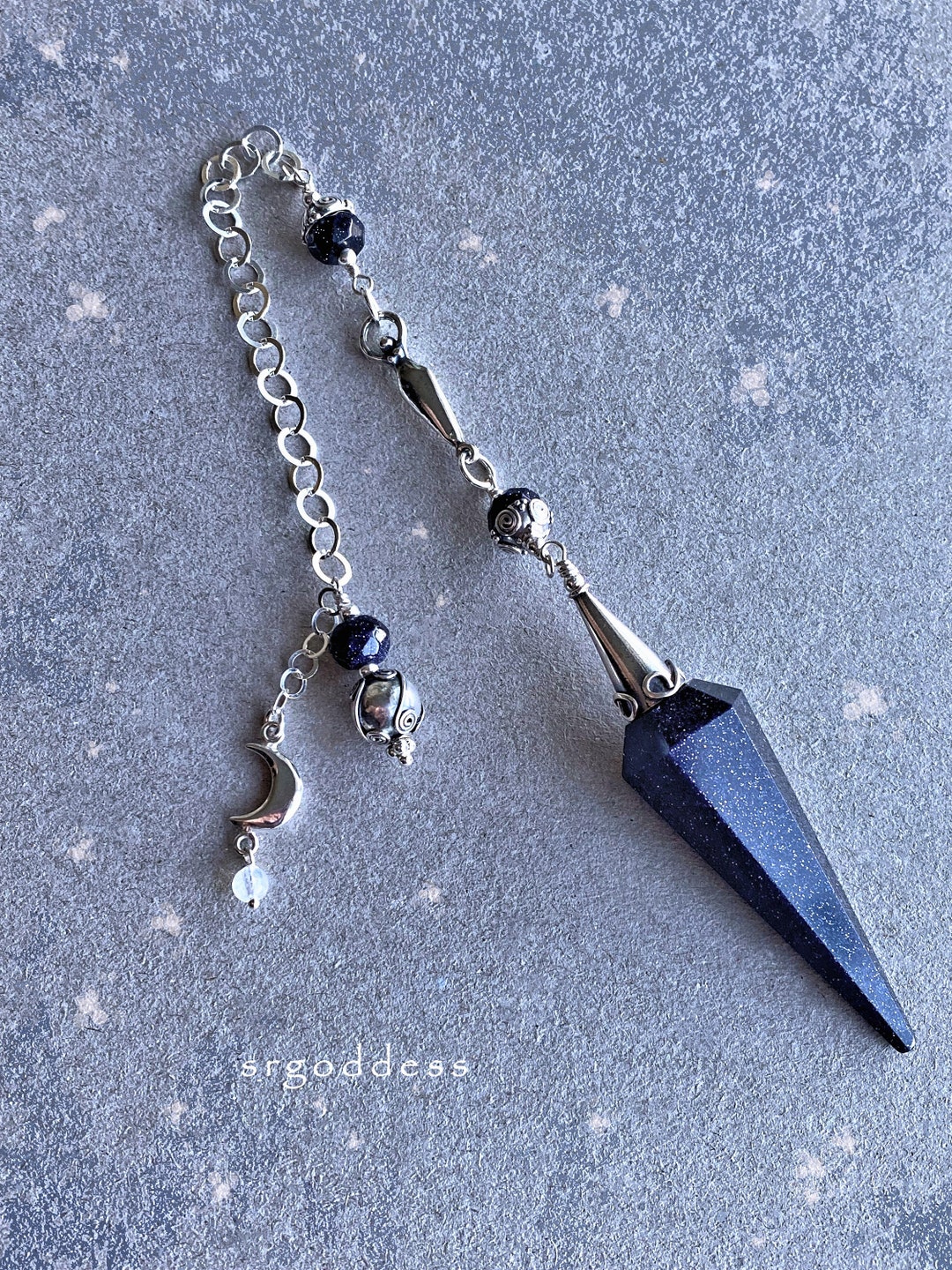 MOON GODDESS Sterling Silver and Blue Goldstone Pendulum Set Spiral ...