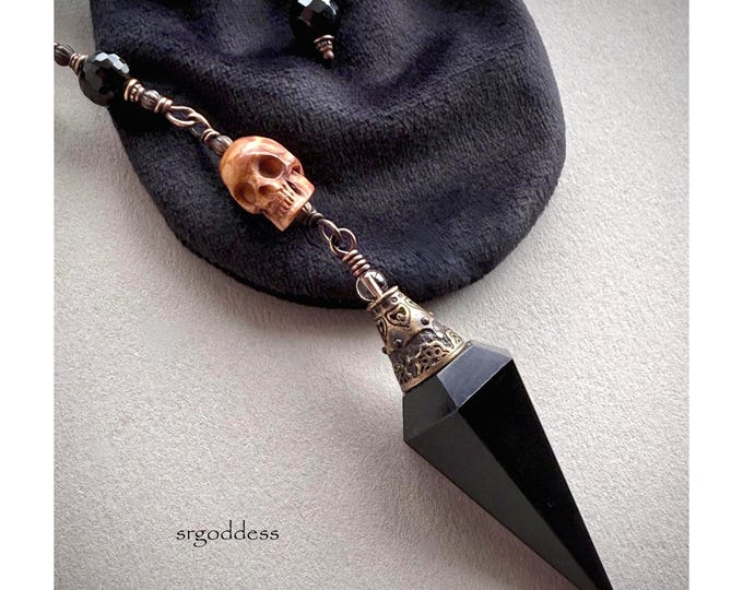 Black OBSIDIAN, Black ONYX, Oxidized BRASS, Bone Skull Pendulum Set ...