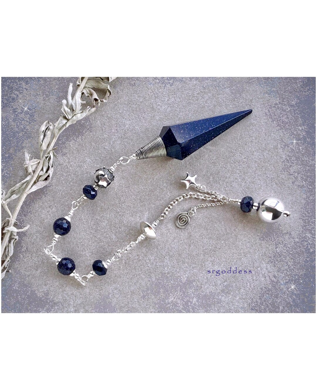 DEEP SPACE Sterling Silver and Blue Goldstone Pendulum Set Intuition ...