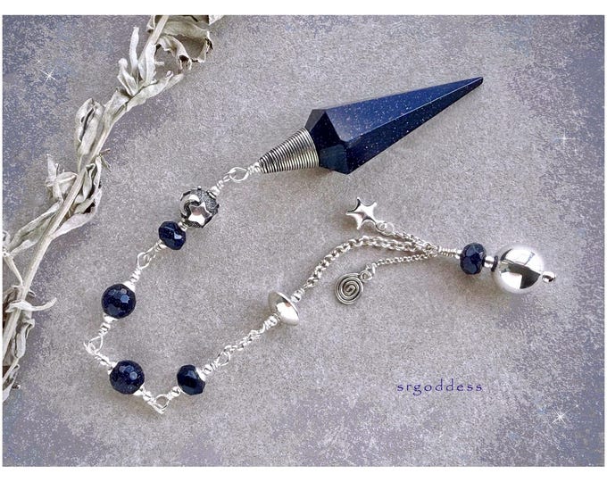 DEEP SPACE Sterling Silver and Blue Goldstone Pendulum Set Intuition, Dowsing - Etsy