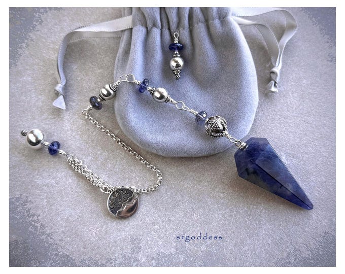 MOON PHASES Sterling Silver and Iolite Pendulum Set, Intuition, Dowsing - Etsy