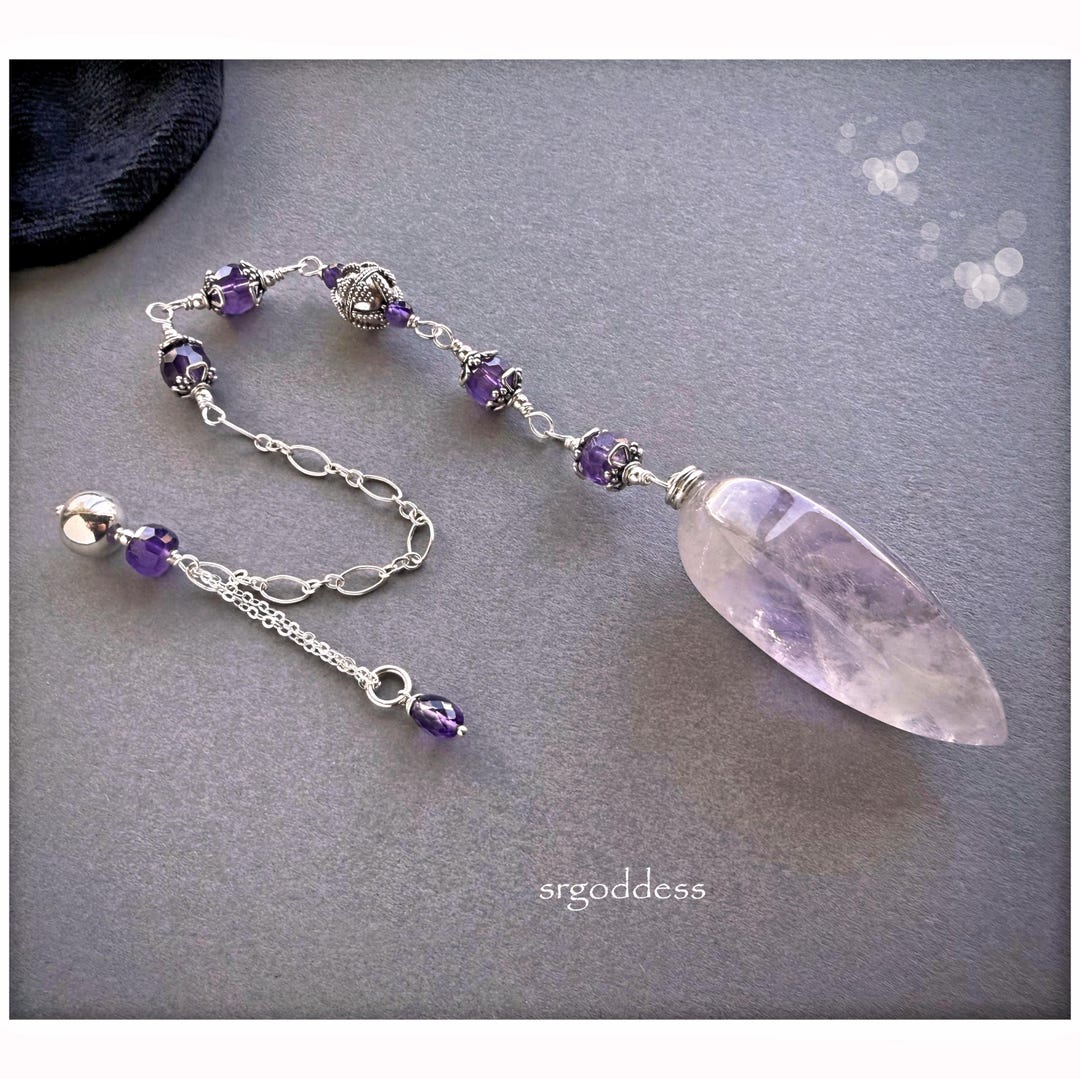 AMETHYST and STERLING SILVER Pendulum Set, Intuition, Dowsing, Crown ...