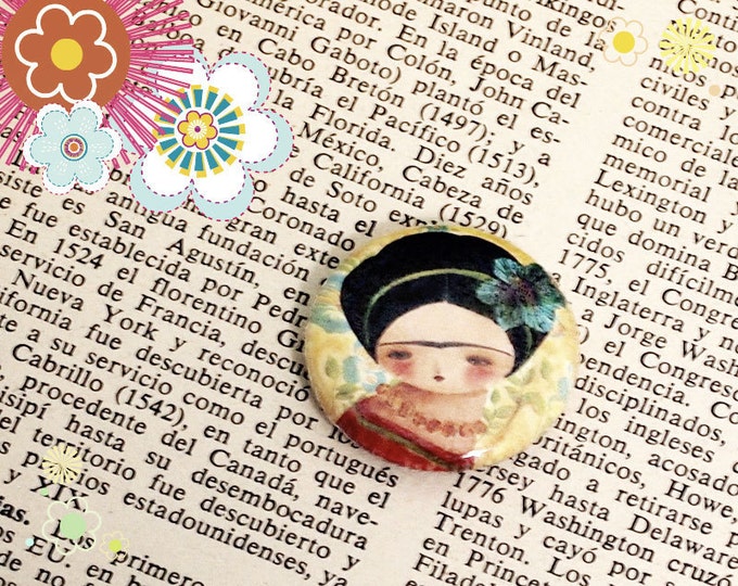 Frida Witha Blue Flower Small Pin Back Button Badge by - Etsy