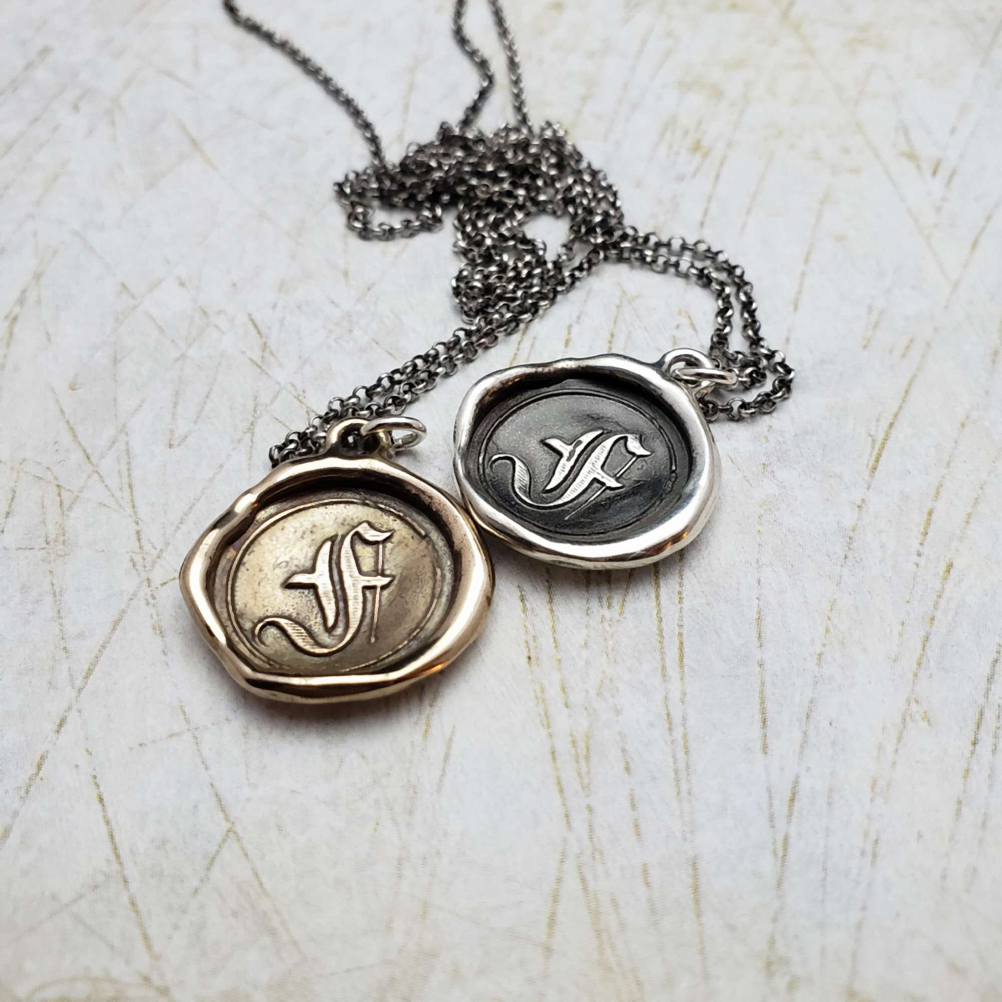 Initial F Necklace Bronze Monogram Wax Seal Pendant Wax | Etsy