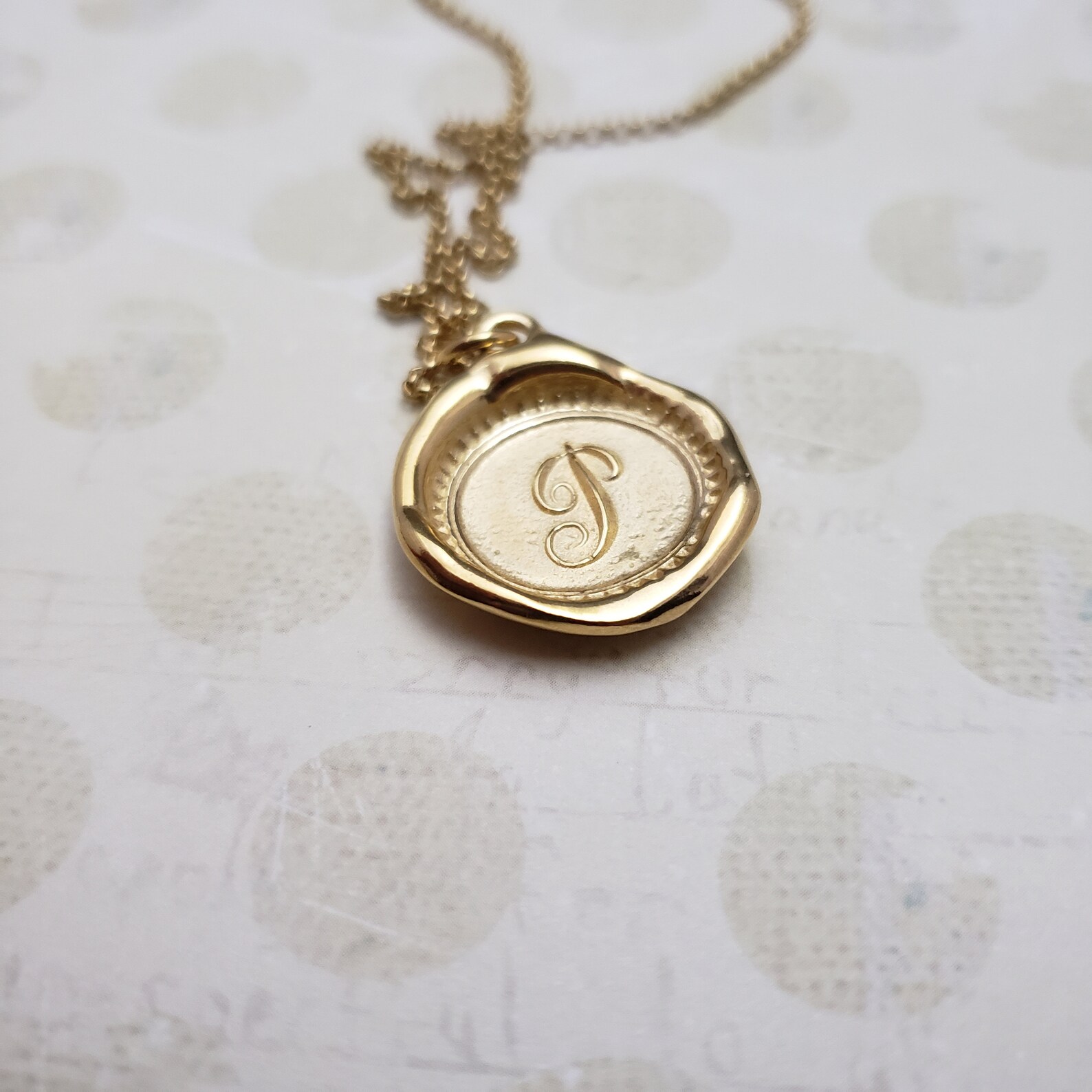 Gold Letter P Pendant - Gold Vermeil Monogram Wax Seal Necklace - Wax ...
