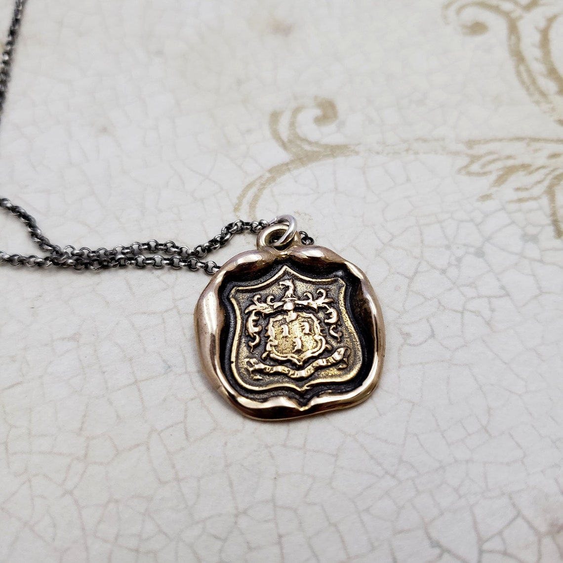 Bronze Wolf Crest Wax Seal Necklace in Latin Dum Spiro Spero - Etsy
